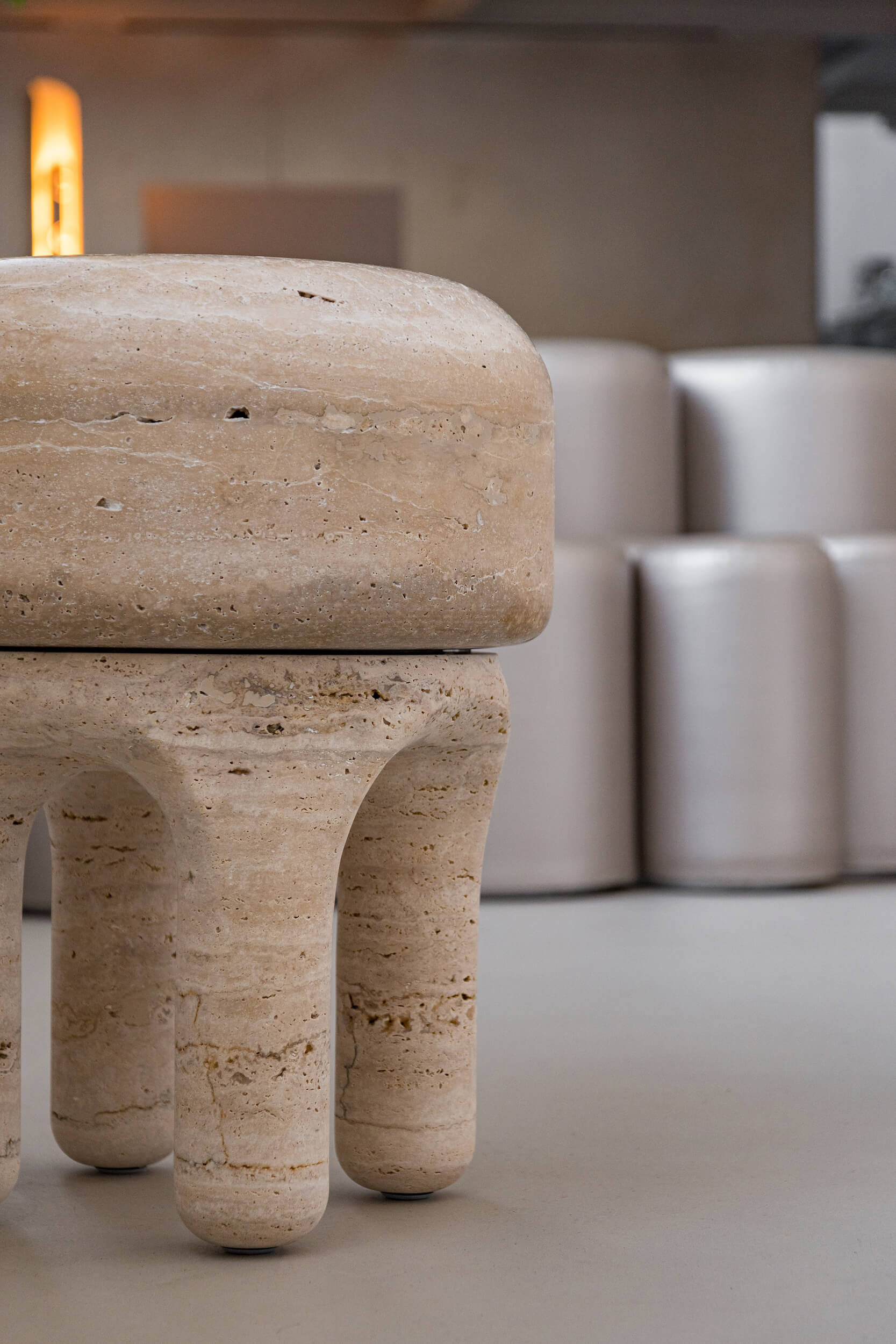 Spinzi Medusa travertine stool | Italian collectible design